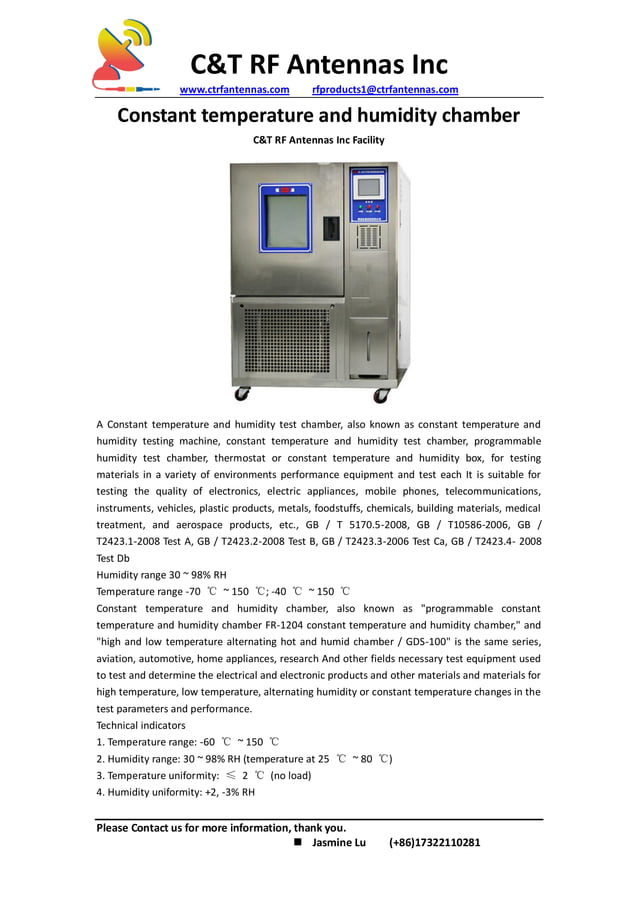 Constant temperature and humidity chamber - C&T RF Antennas Inc | PDF ...