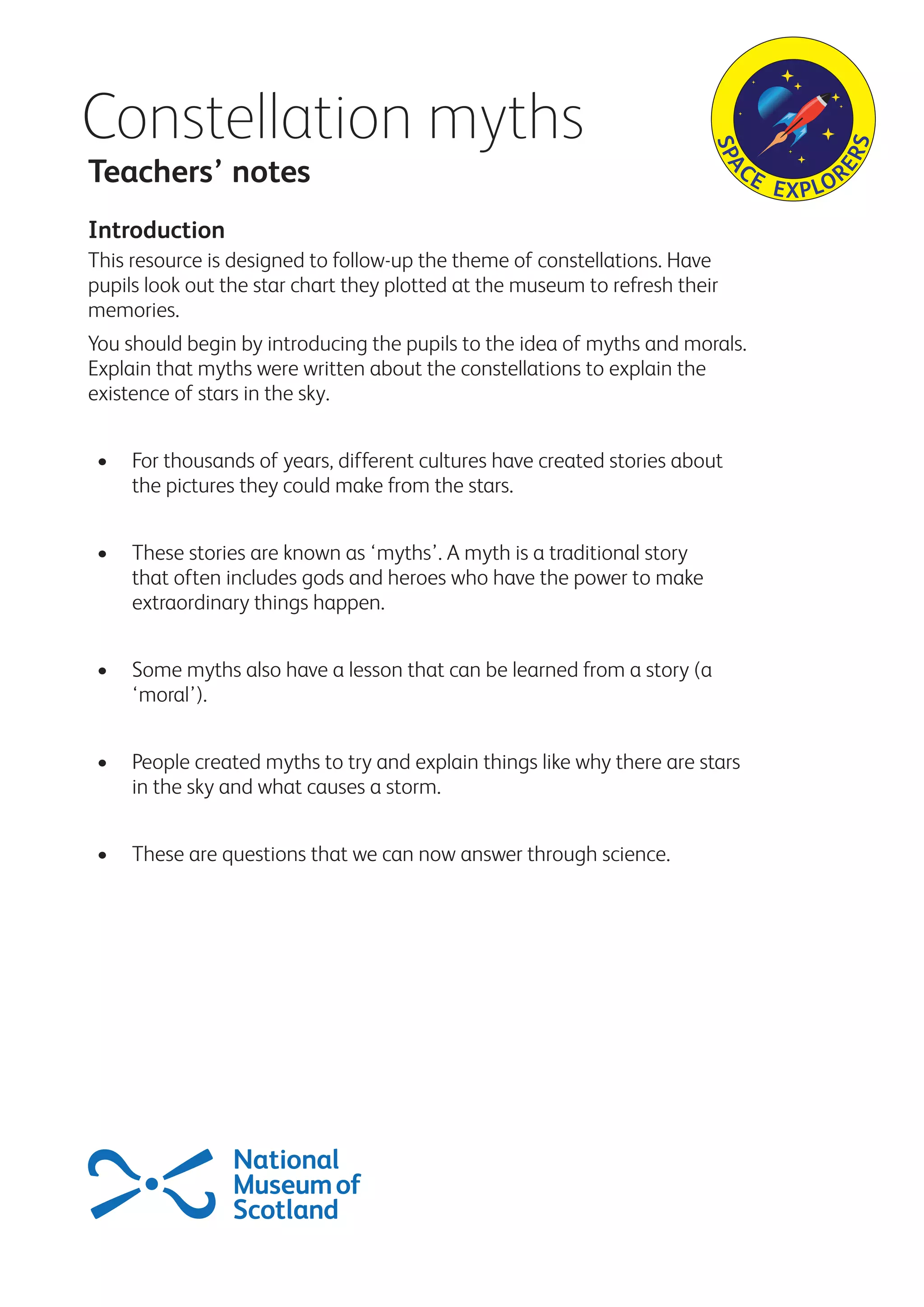 Constellation Myths Teachers | PDF