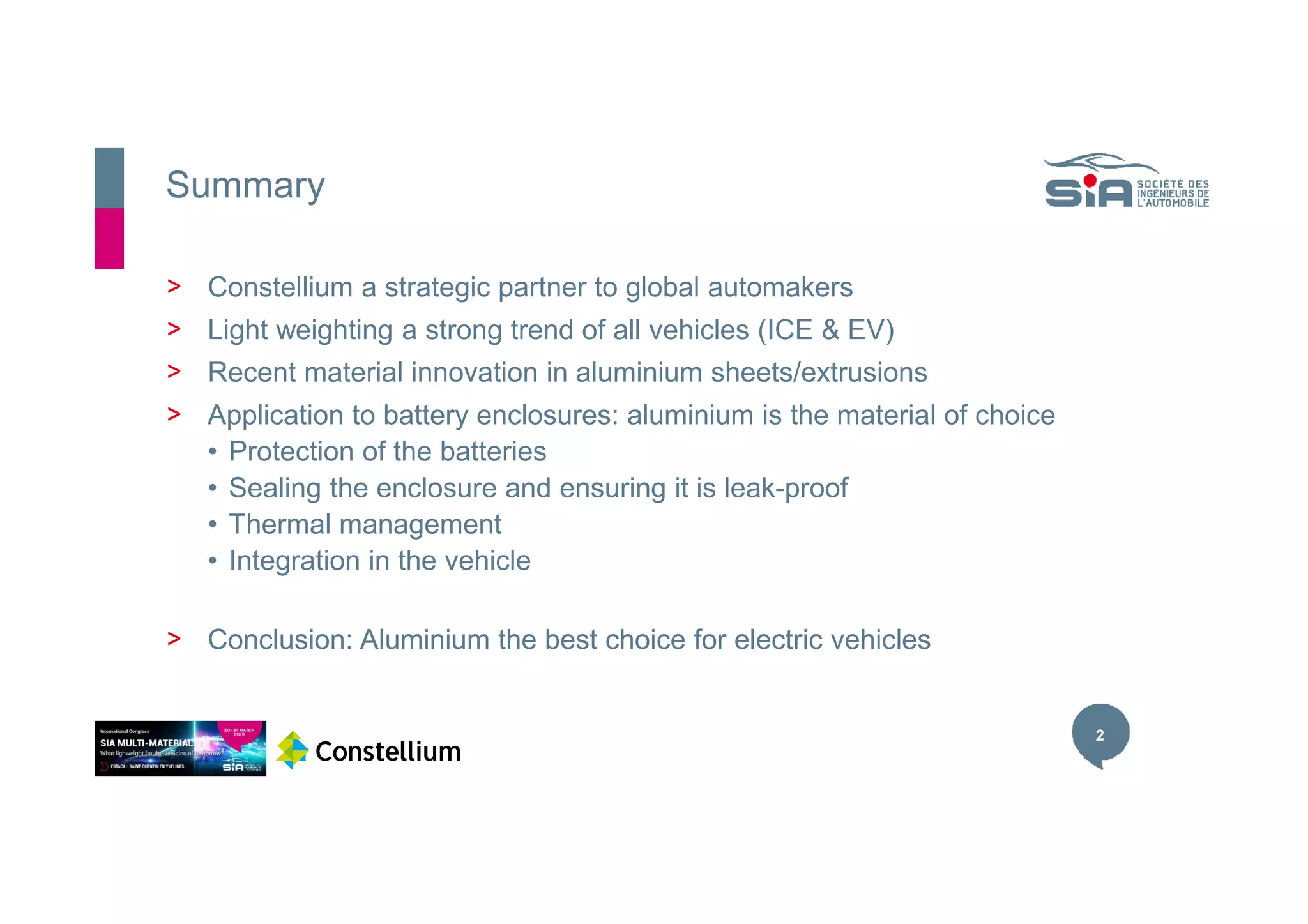 Constellium - Aluminium: The Material of Choice for Electric Vehicles | PDF
