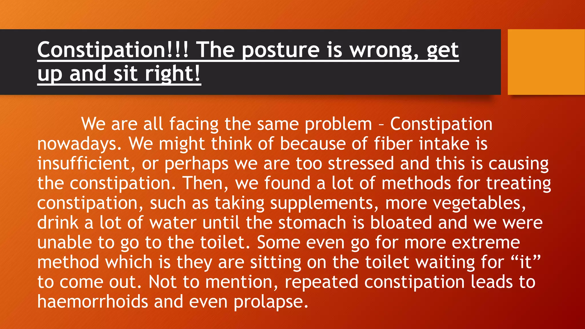 Constipation!!! the posture is wrong, get up and sit right | PPTX ...