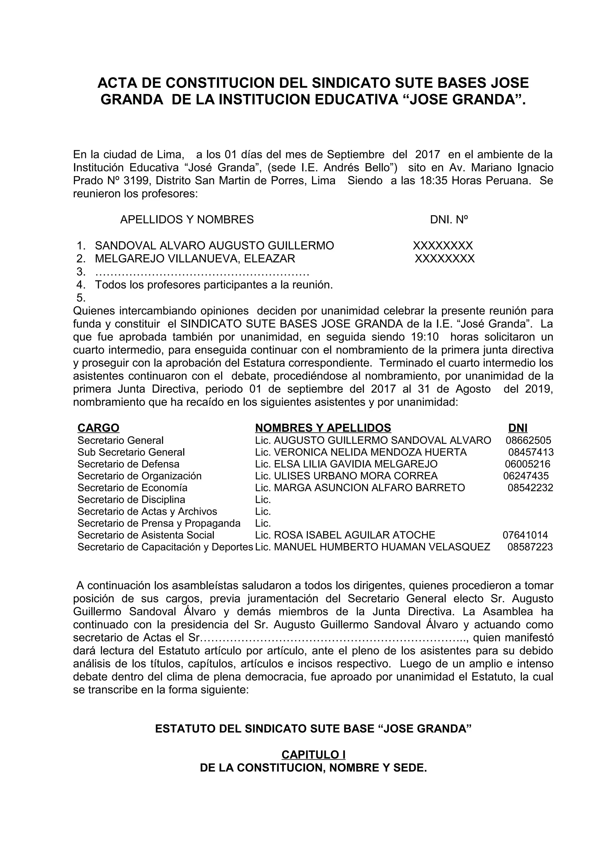 CONSTITUCIÓN DE SINDICATO | DOC