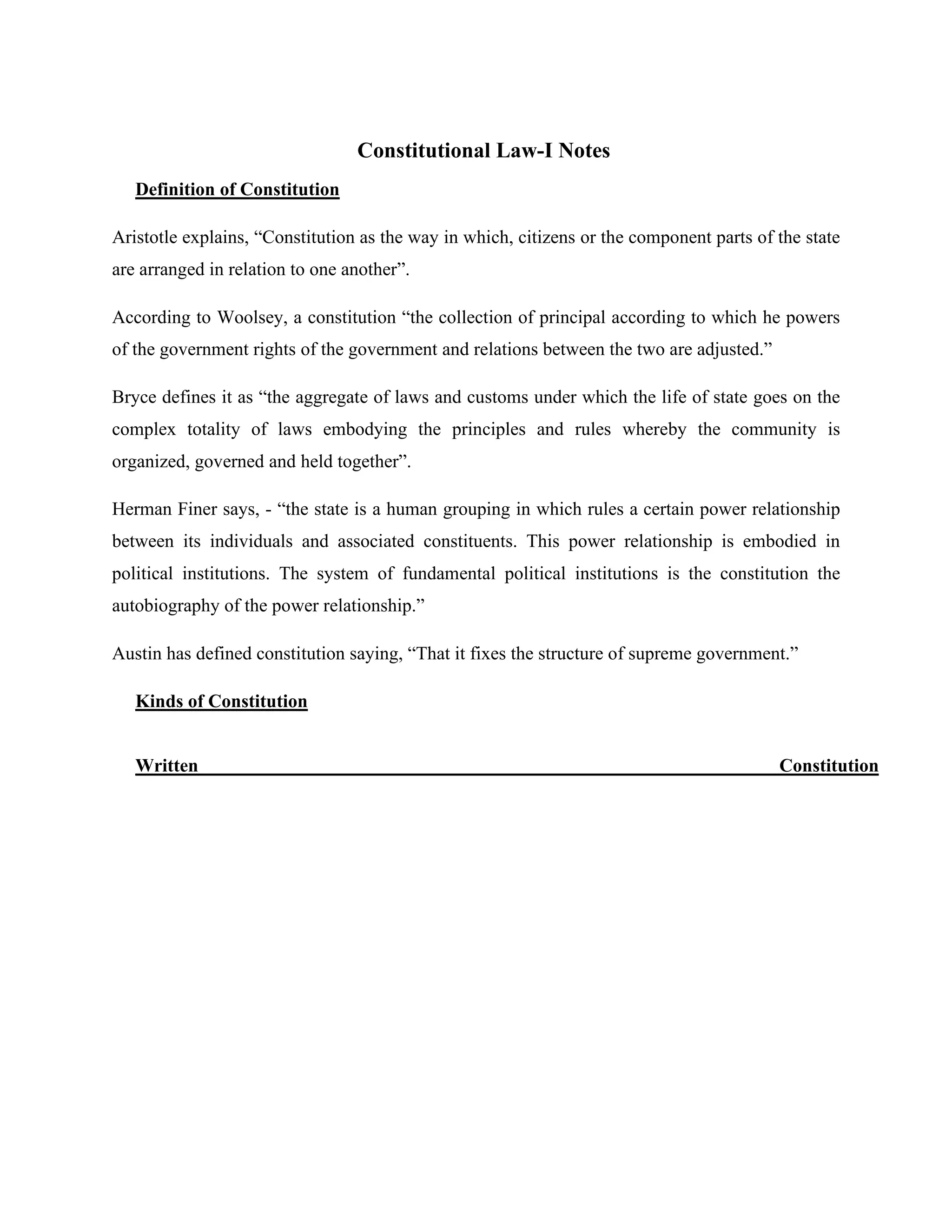 Constitutional Law I notes.pdf for the students of LLB | PDF