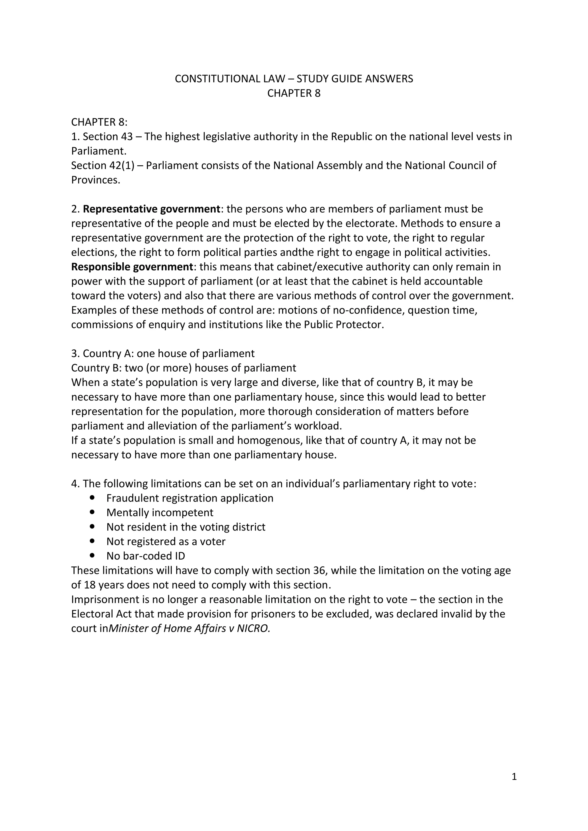 Constitutional law study guide answers chap 8 | PDF