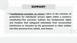Constitutional Provision on Privacy ppt for socprof | PPT