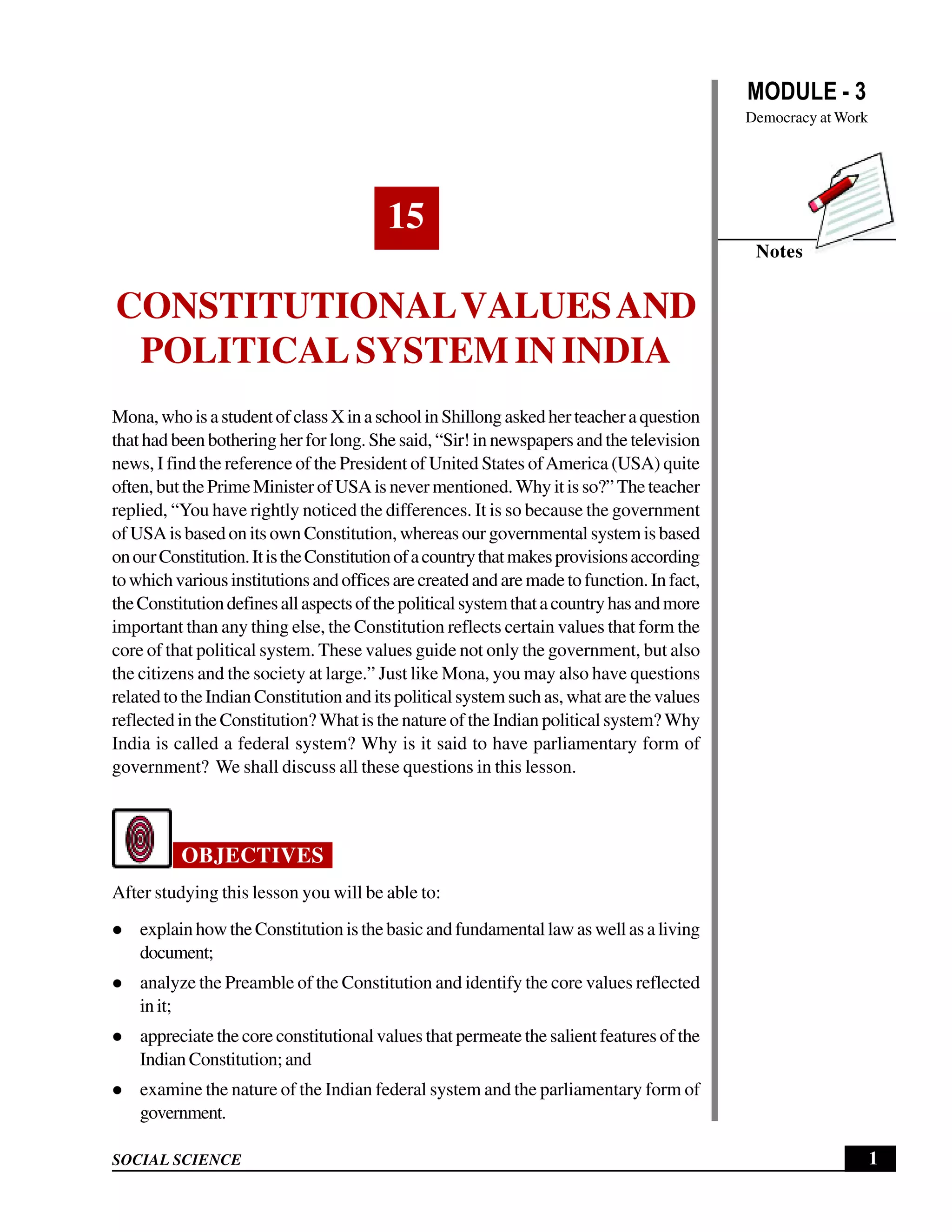 Constitutional values and political systems in india | PDF