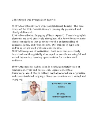 Constitution Day Presentation Rubric: Core Tenets, Visuals, Activities ...