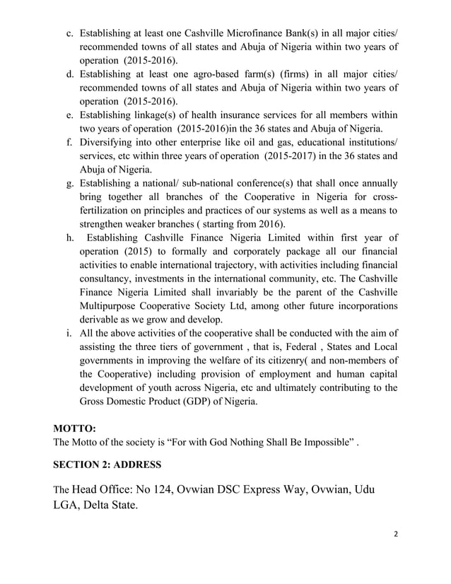 Constitution of cashville multi purpose cooperative society limited ...