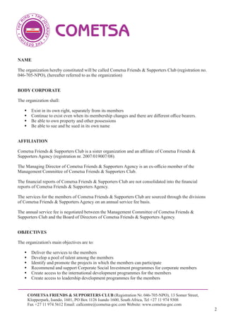 Constitution of COMETSA Friends & Supporters Club (Reg No. 046 - 705 ...