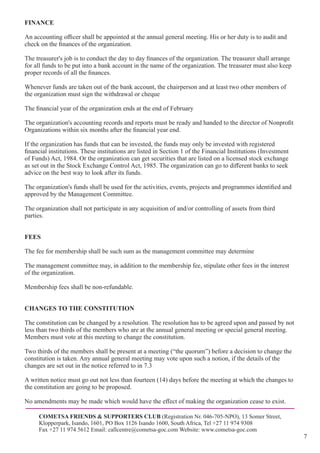 Constitution of COMETSA Friends & Supporters Club (Reg No. 046 - 705 - NPO) | PDF | Non-Profit ...
