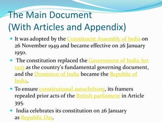 Constitution of INDIA and all articles of the Constitution | PPTX