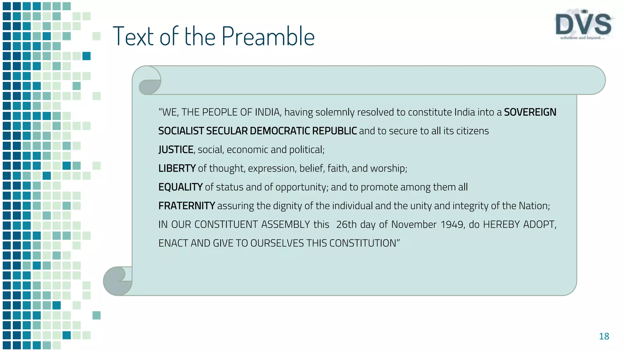 Understanding the Constitution of India and its Preamble | PPT