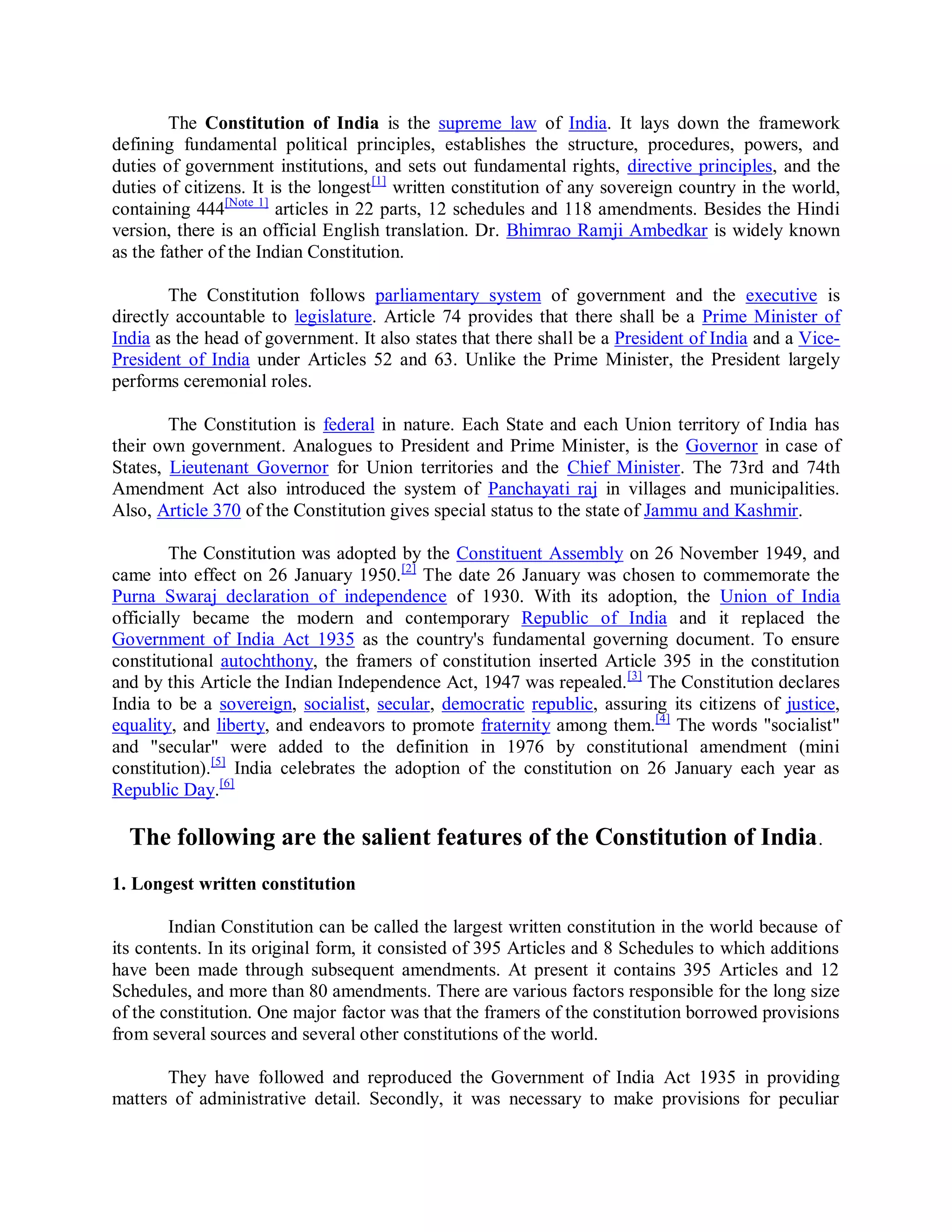 Constitution of india is the supreme law of india | PDF