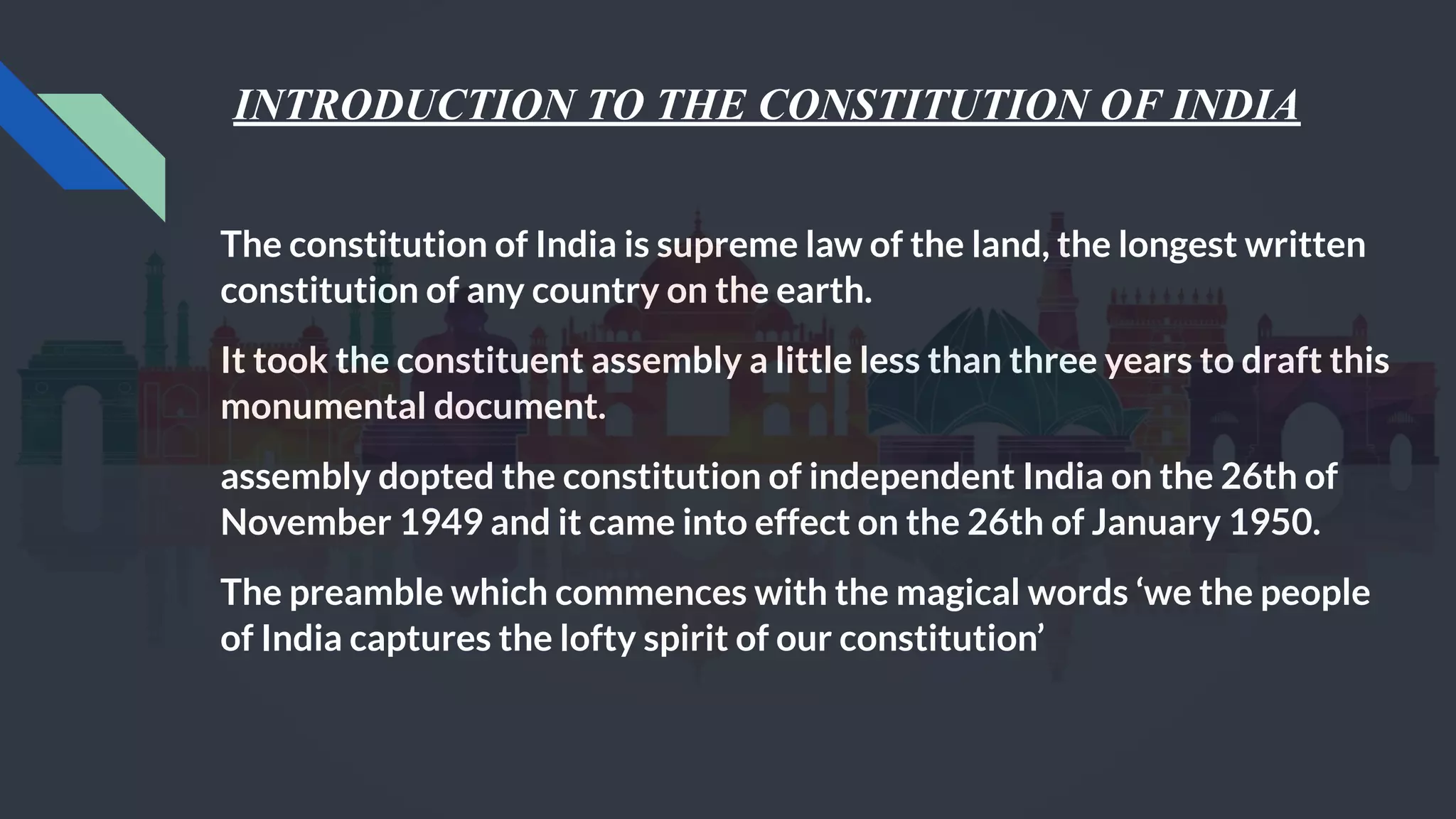 Introduction to Constitution of India Presentation | PDF