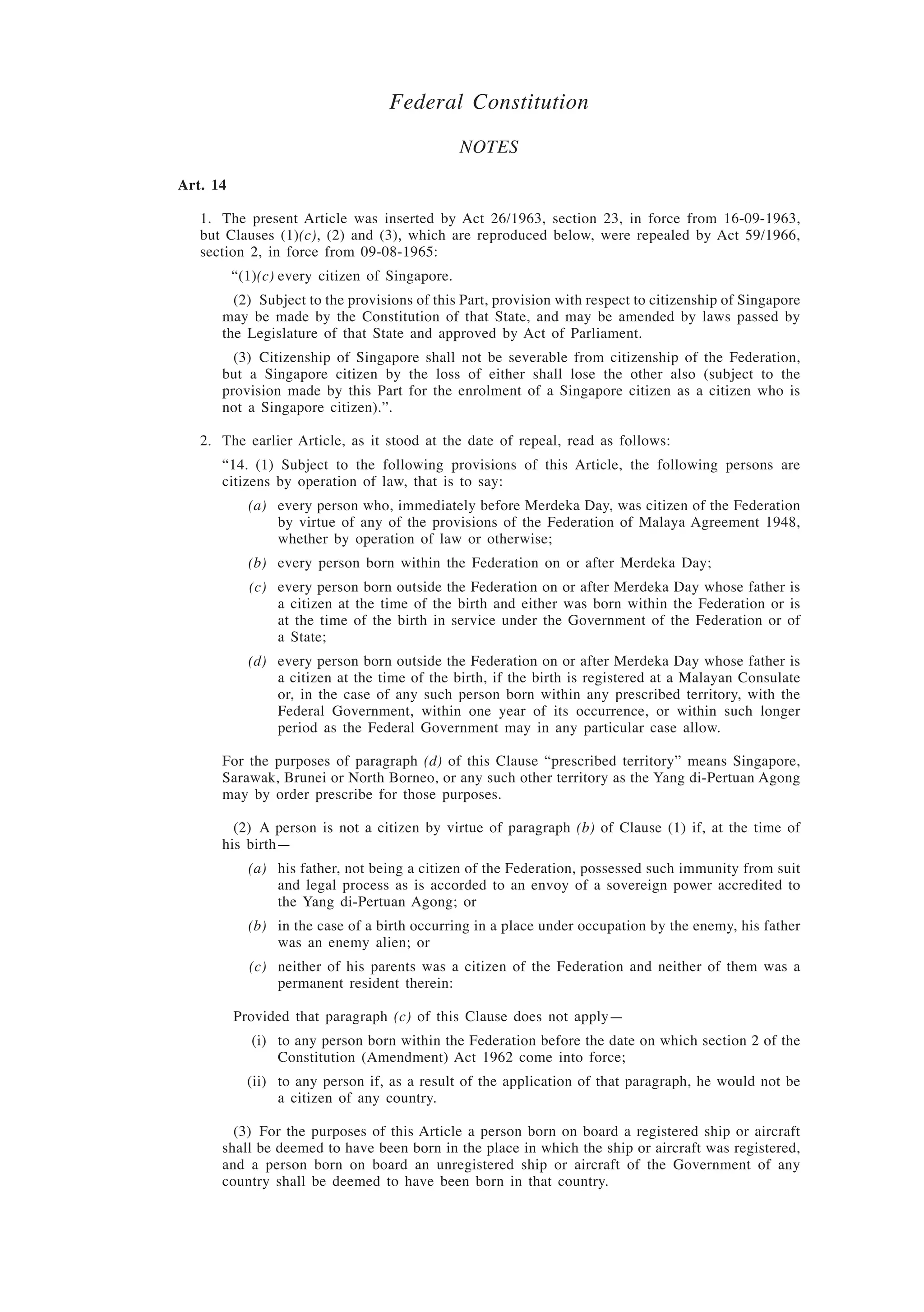 Full Text of the Constitution of Malaysia (2010 Reprint) | PDF