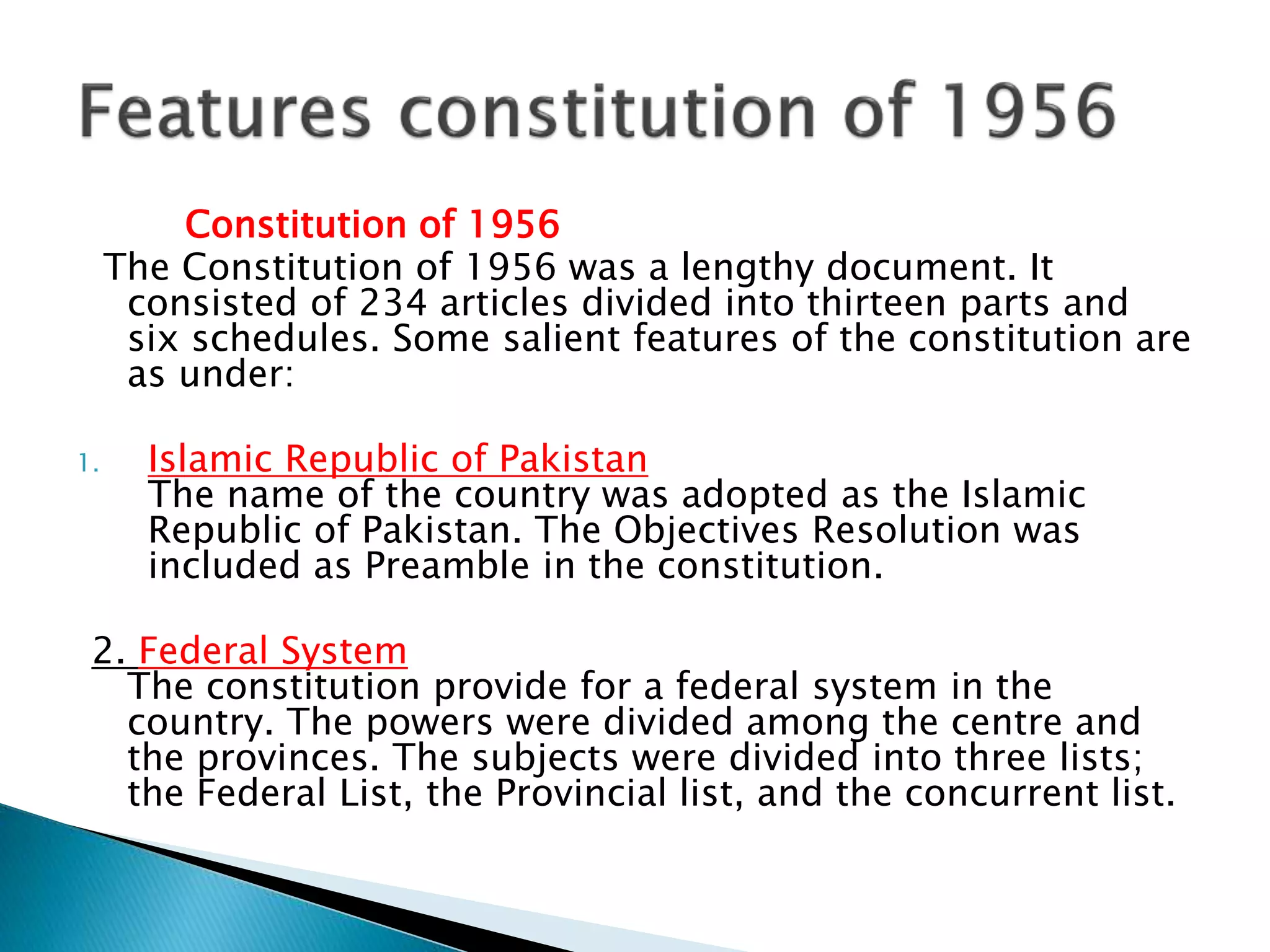 Constitution of pakistan 1956 qudrat ullah yaqubi | PPTX