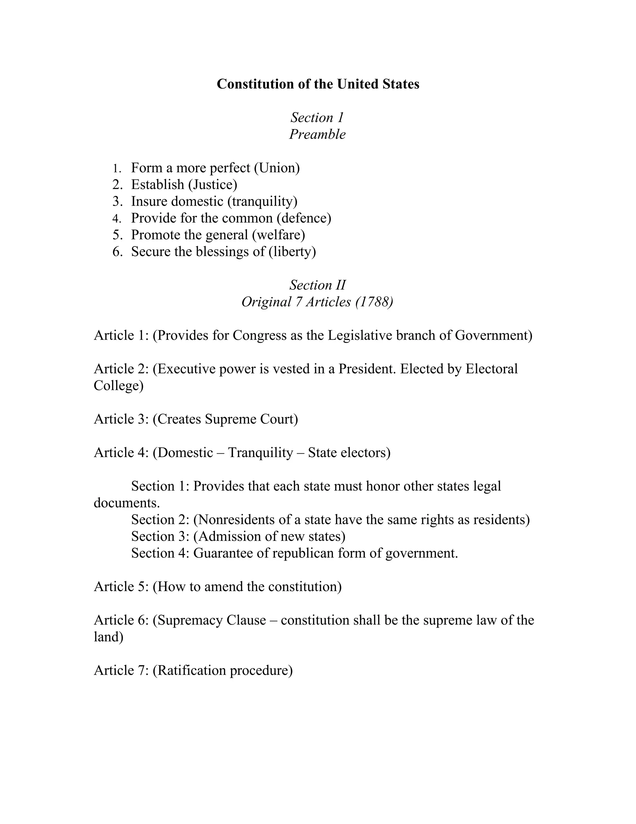 Constitution of the united states notes | DOC | Civic affairs | Politics