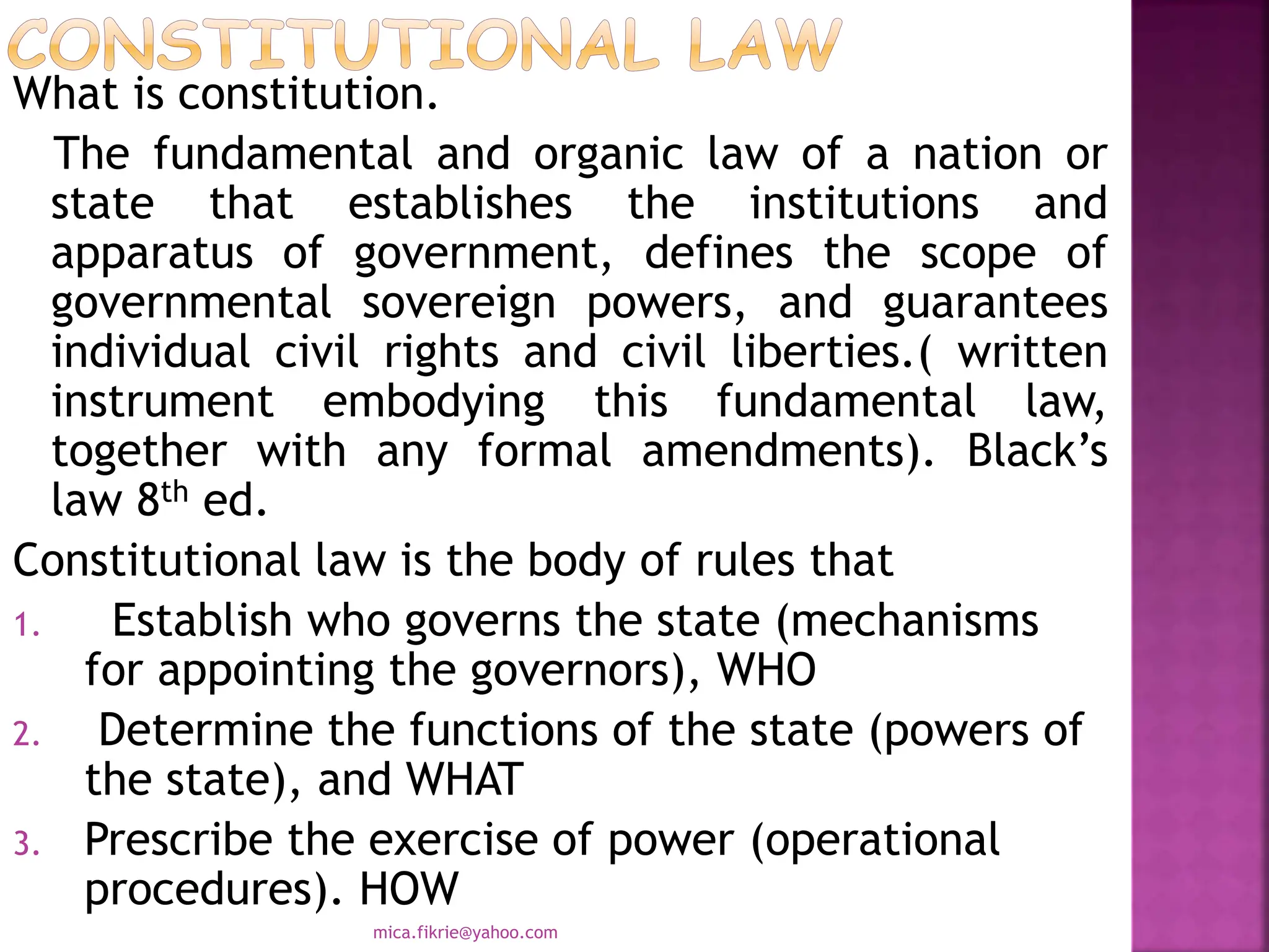 The law Constitutional Law Lecture Notes | PPTX