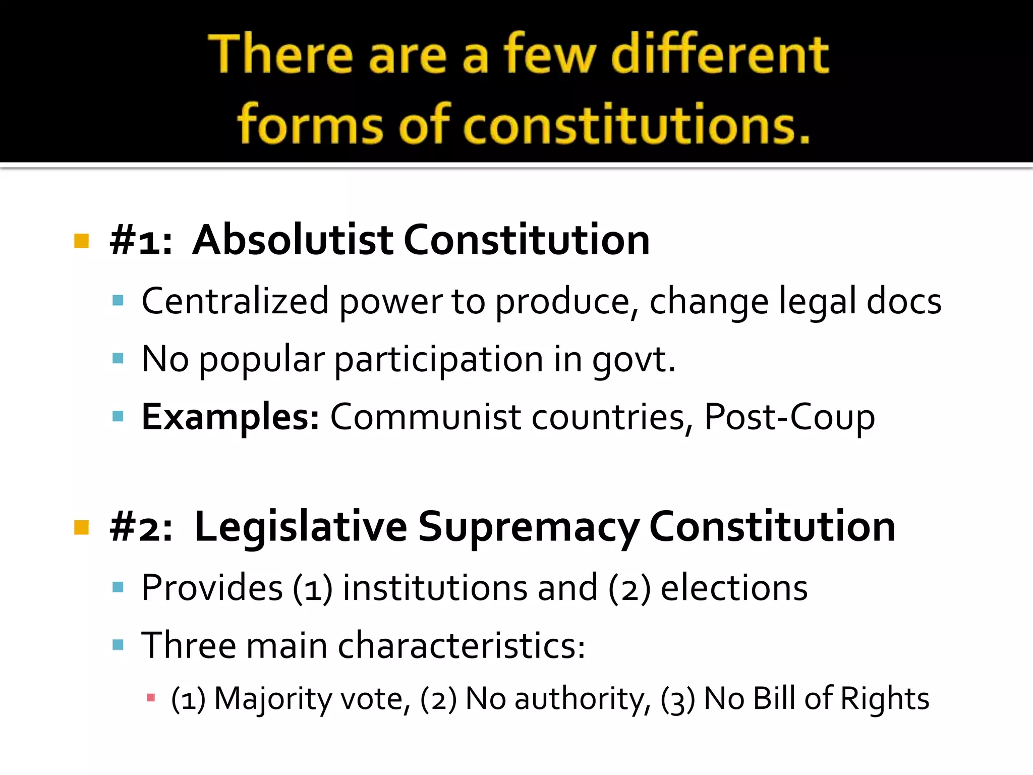 Constitutions and Constitutional Design | PPTX | Civic affairs | Politics