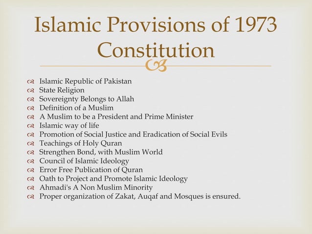 Constitutions of pakistan | PPTX | Islam | Religion & Spirituality