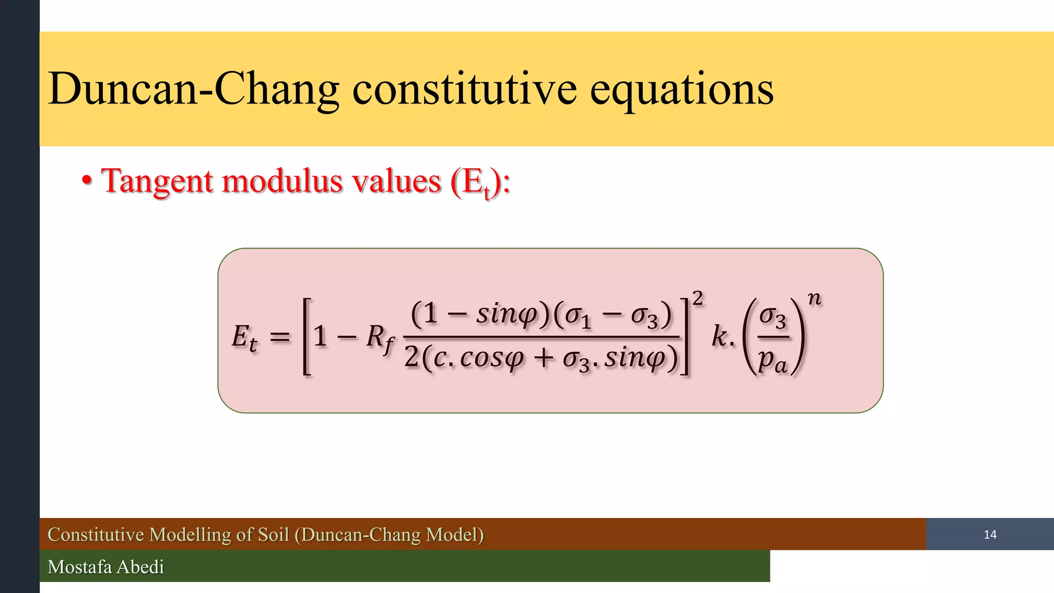 Constitutive modelling of soil (Duncan-chang Model) | PPT