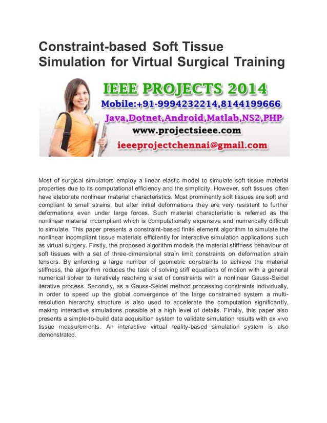 Constraint based soft tissue simulation for virtual surgical training | PDF