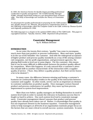Constraint management | PDF
