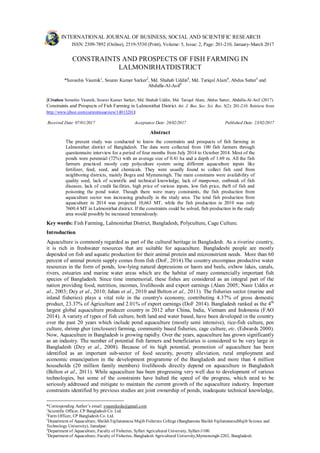 Constraints and prospects of fish farming in Lalmonirhat district | PDF