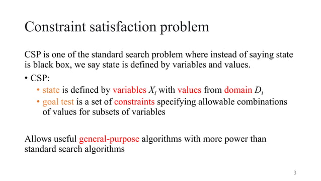 Constraint Satisfaction Problem (CSP) : Cryptarithmetic, Graph Coloring, 4- Queen, Sudoku | PPTX