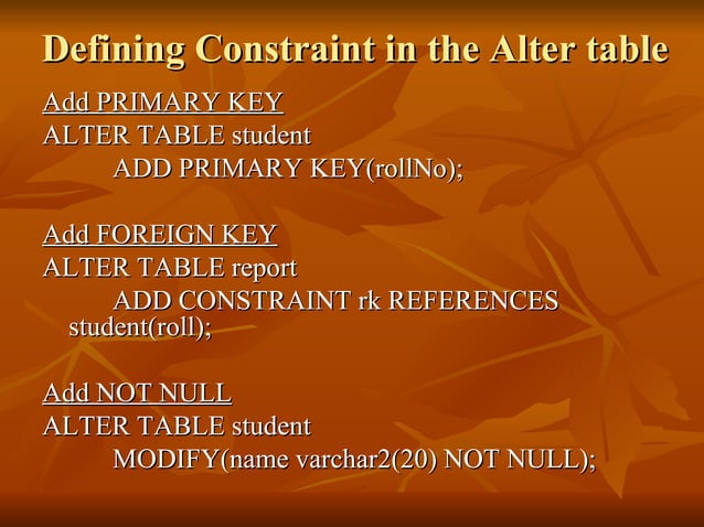 Constraints In Sql Ppt