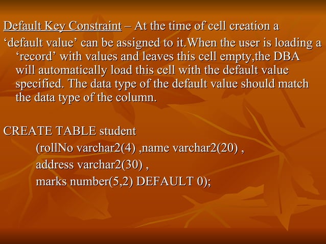 Constraints In Sql Ppt 3562