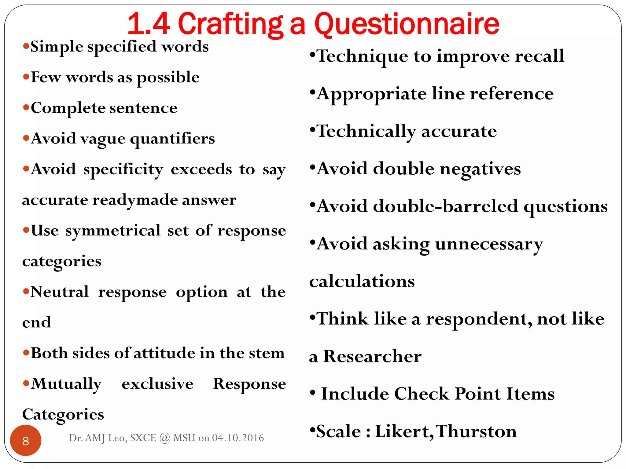 Construction of non cognitive instruments, Tools Construction or ...
