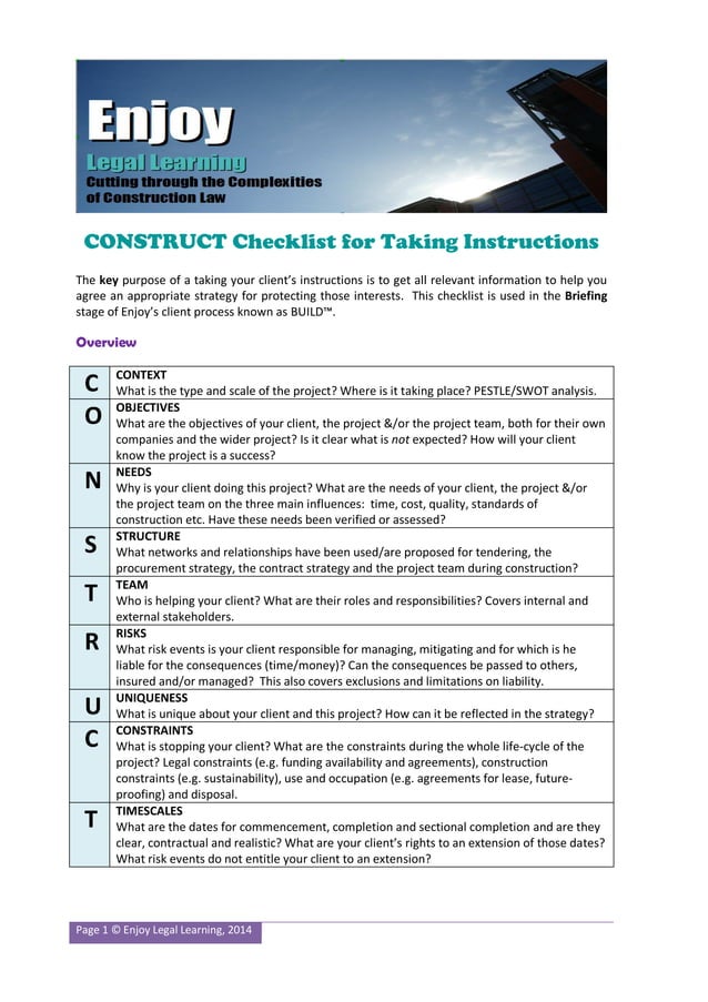 Briefing Checklist for Advisers on Construction Projects | PDF