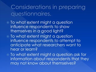 Constructing and using questionnaires | PPTX