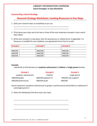 Search Strategies: Worksheet (In-Class) | PDF