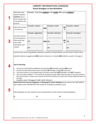 Search Strategies: Worksheet (In-Class) | PDF