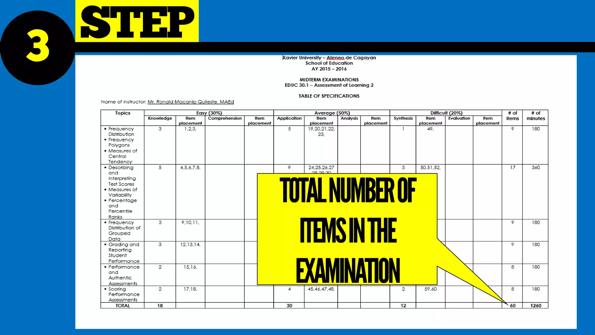 Constructing Test Questions and the Table of Specifications (TOS) | PDF