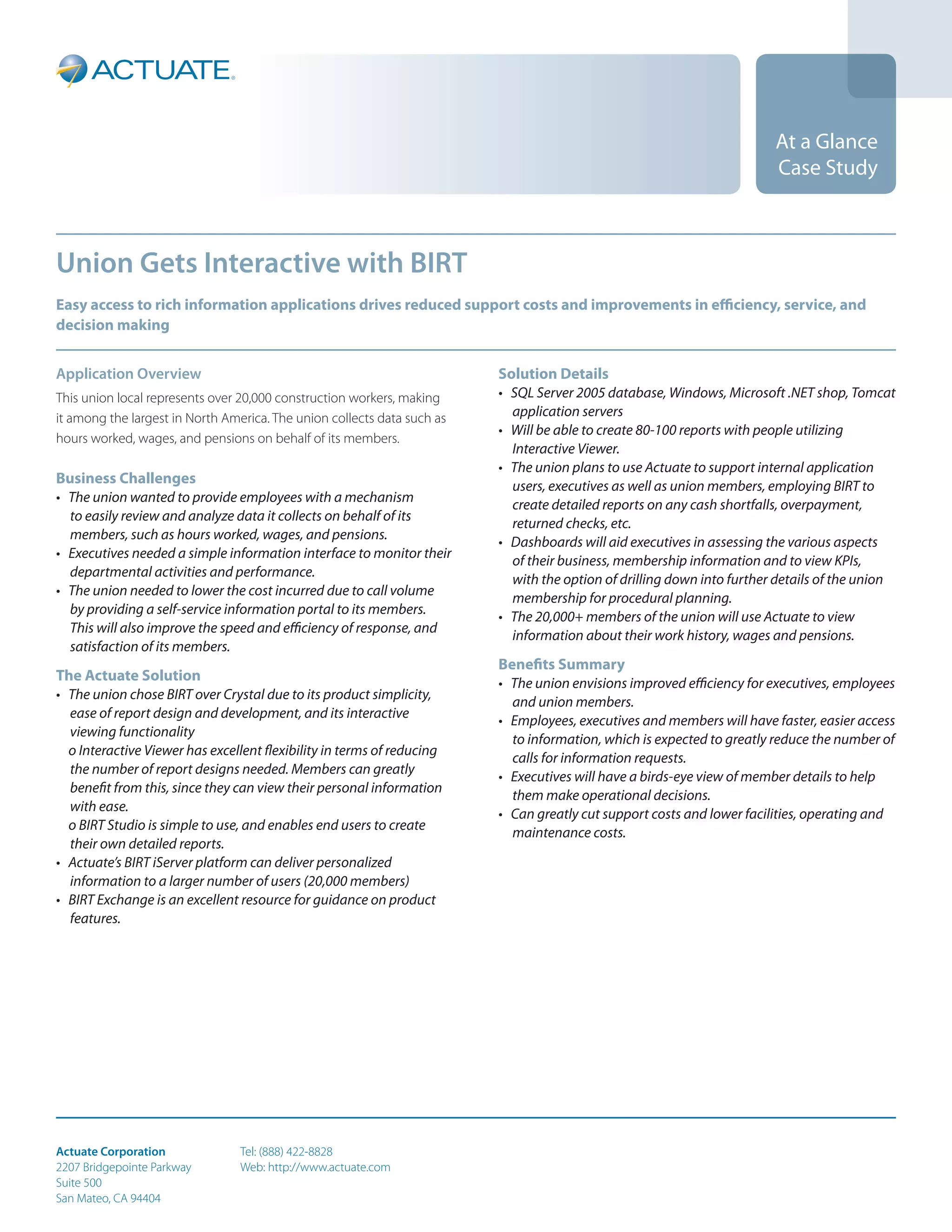 Case Study: Union Gets Interactive with BIRT | PDF