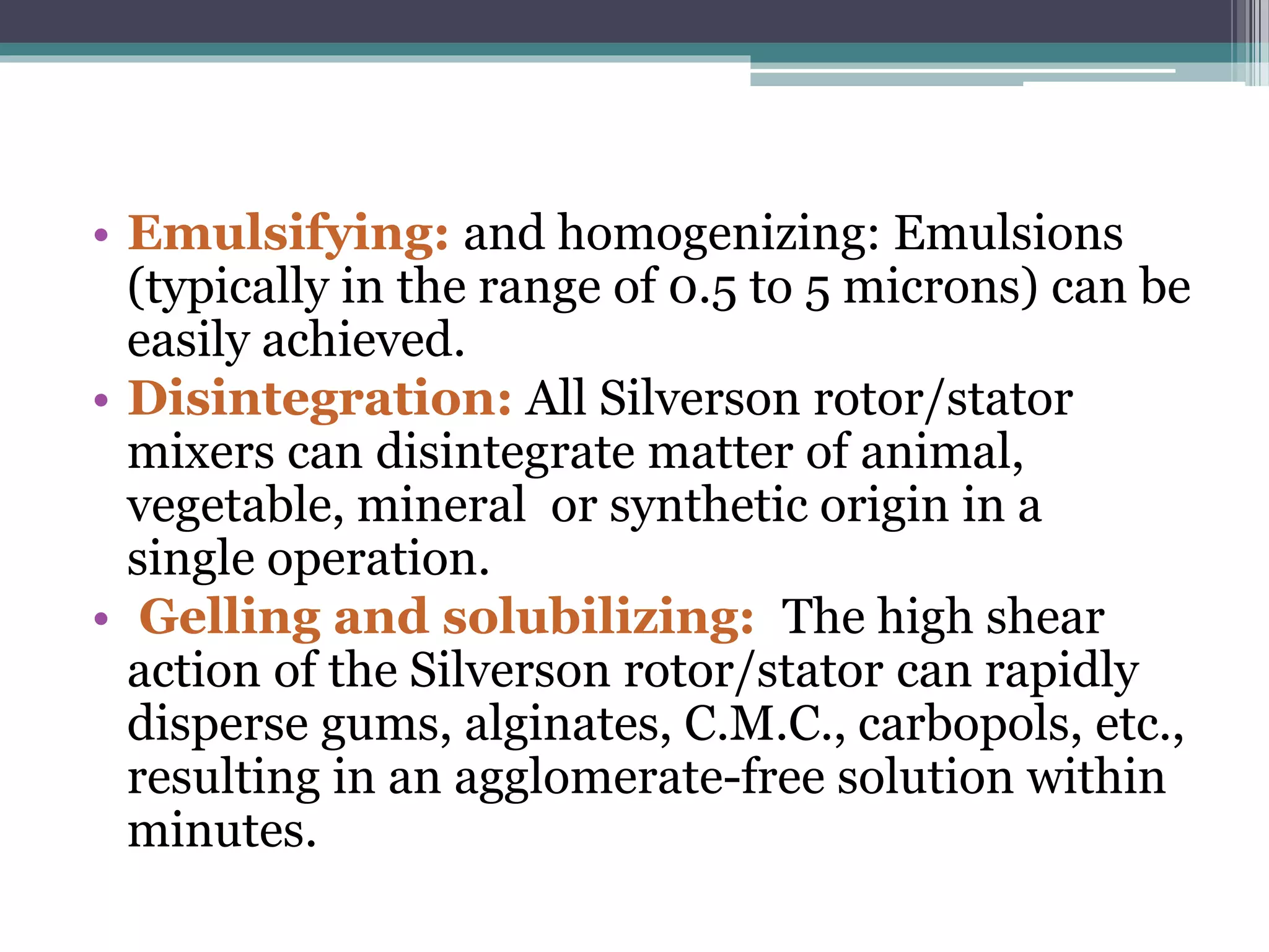 Construction and working of silverson emulsifier | PPTX