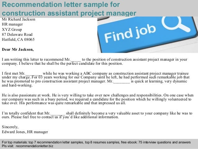 Construction Assistant Project Manager Recommendation Letter Construction Assistant Project Manager Recommendation Letter