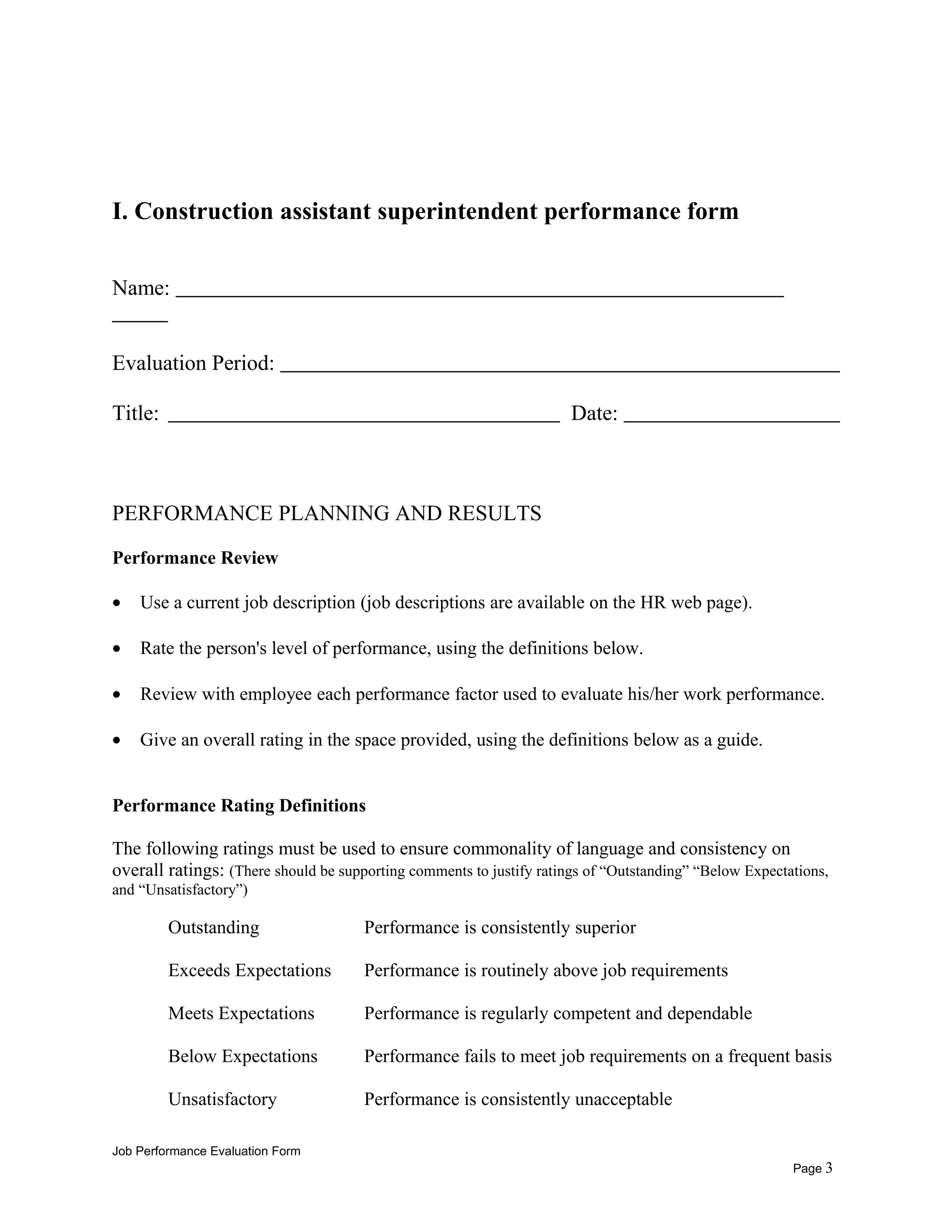 Construction assistant superintendent performance appraisal | DOC
