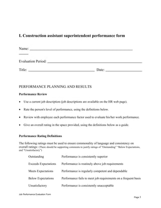 Construction assistant superintendent performance appraisal | DOC