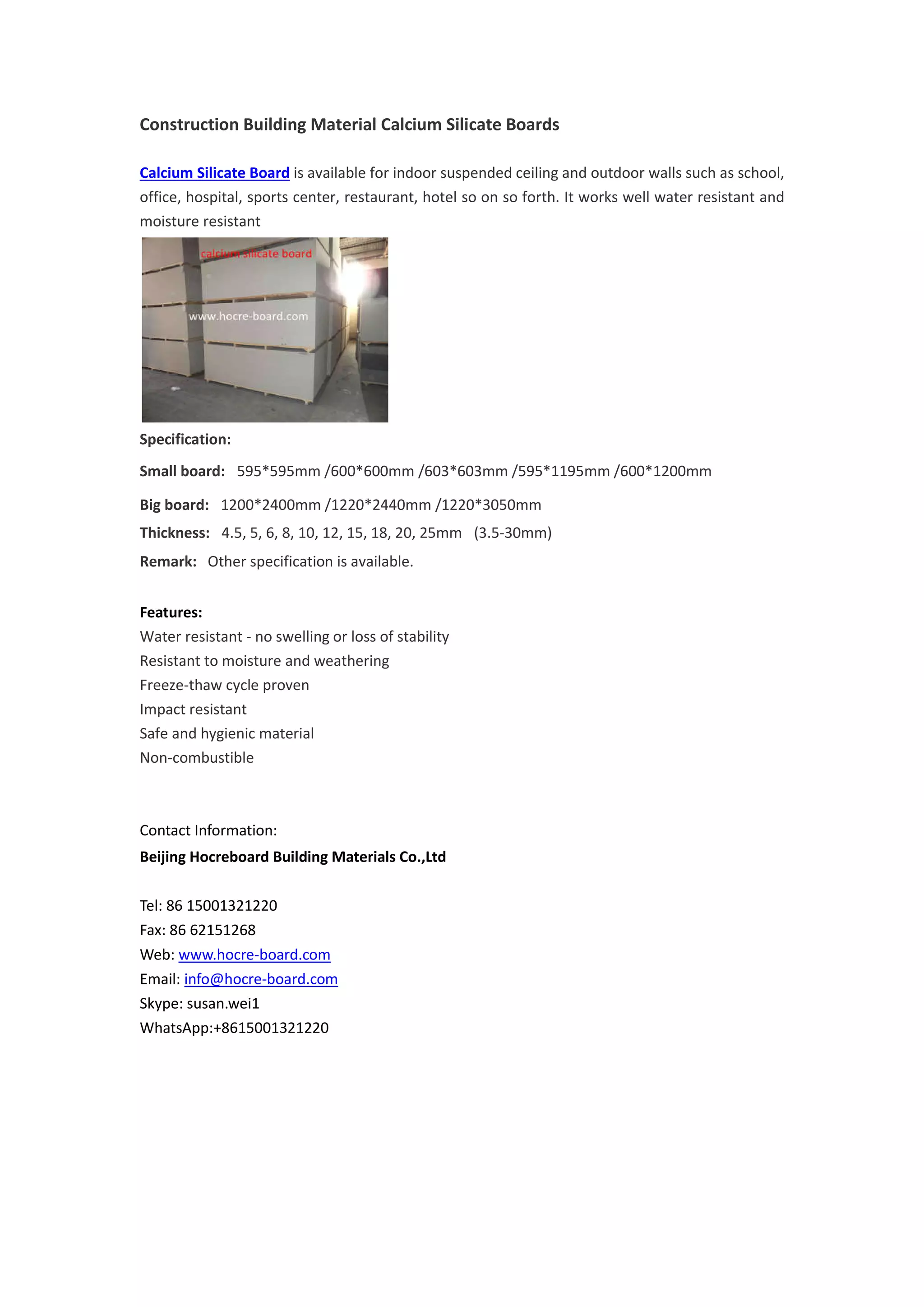 Construction building material calcium silicate boards | PDF