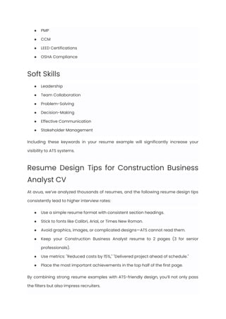 Construction Business Analyst Resume Examples & Writing Guide for 2025 ...