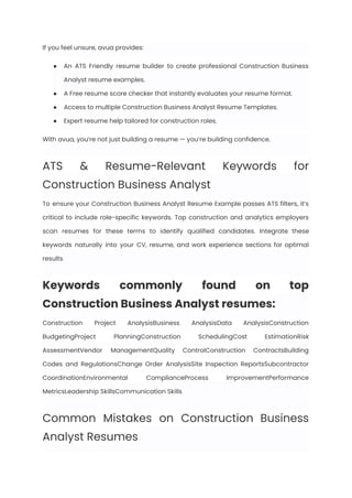 Construction Business Analyst Resume Examples & Writing Guide for 2025 ...