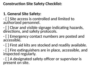 Construction checklist for Daily Activities.pptx | First Aid | Injuries