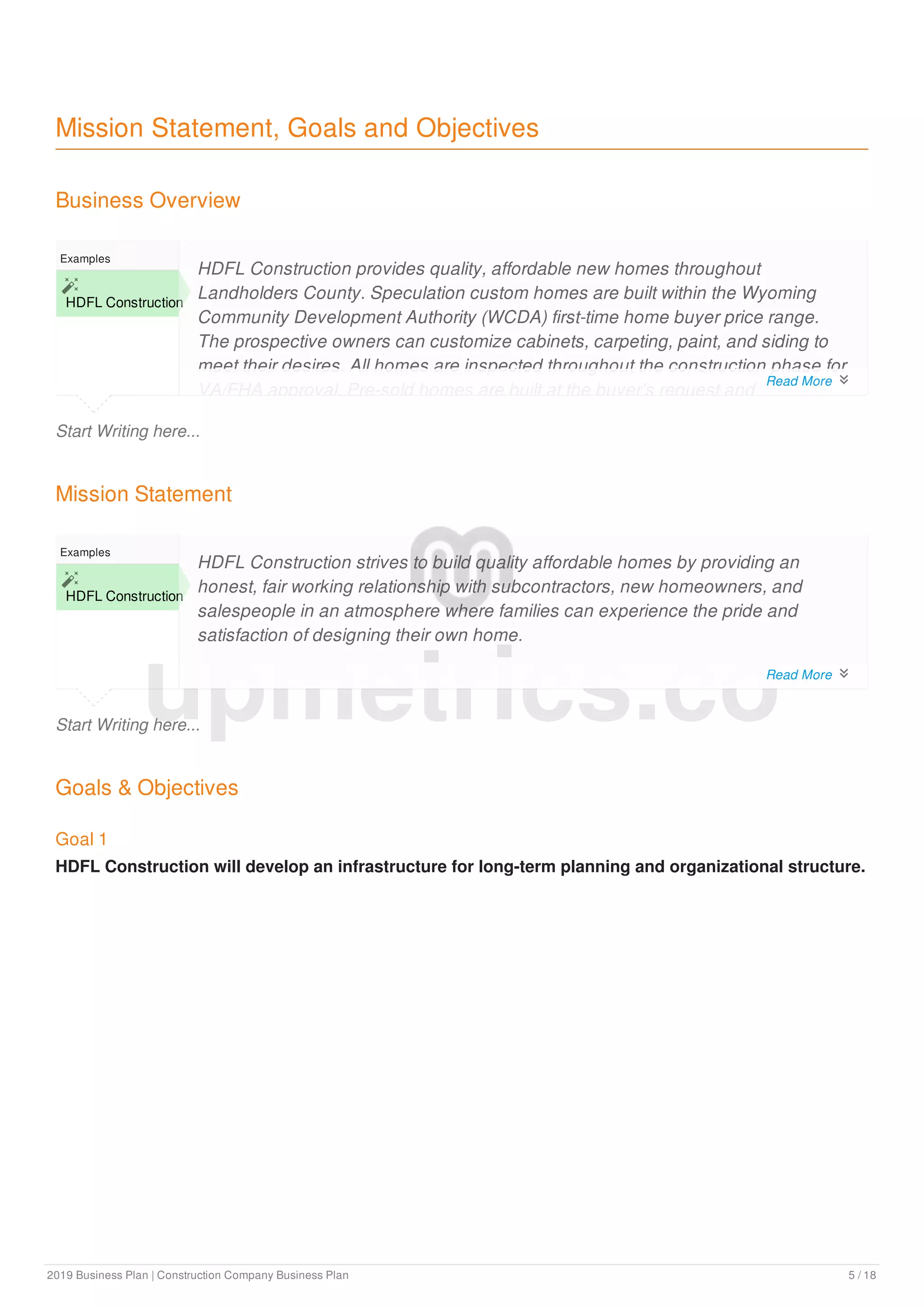 Construction company business plan example | PDF