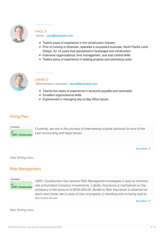 Construction company business plan example | PDF
