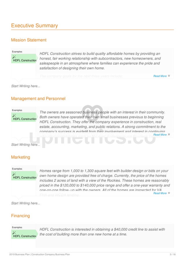 Construction company business plan example | PDF