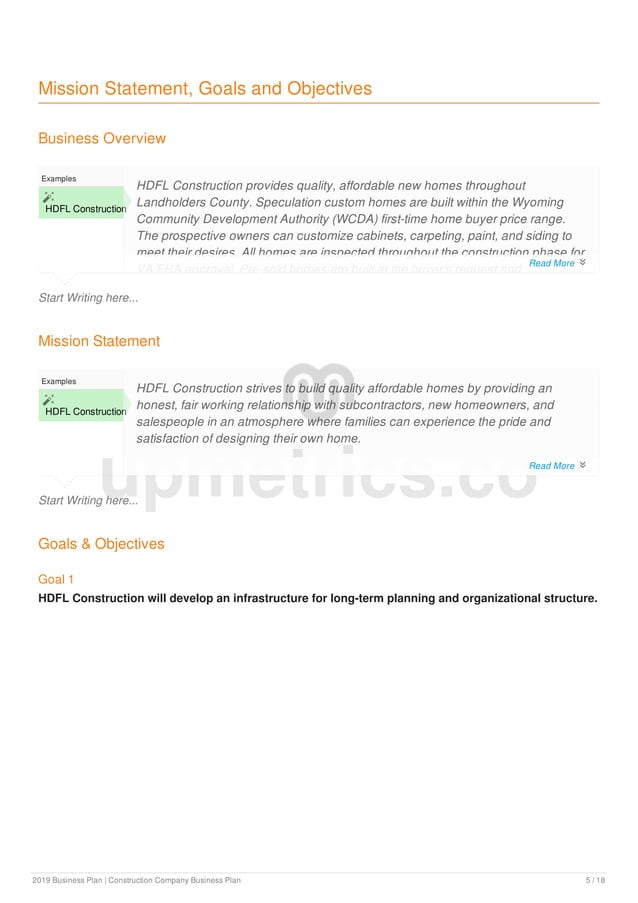 Construction company business plan example | PDF