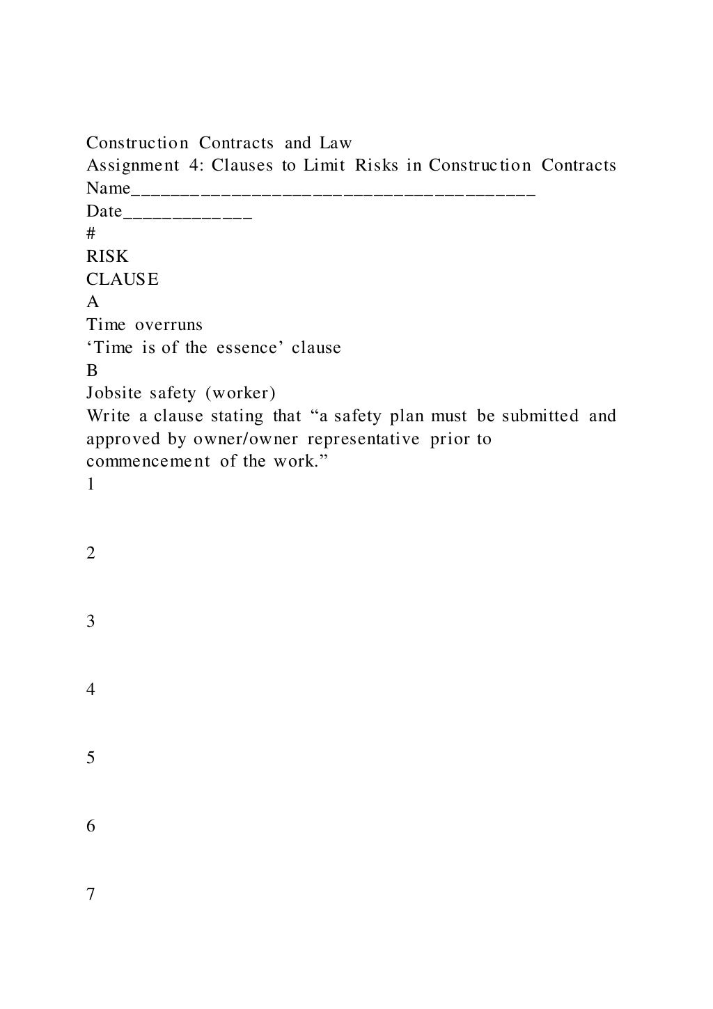 Construction Contracts and LawAssignment 4 Clauses to Limit Ris | PDF